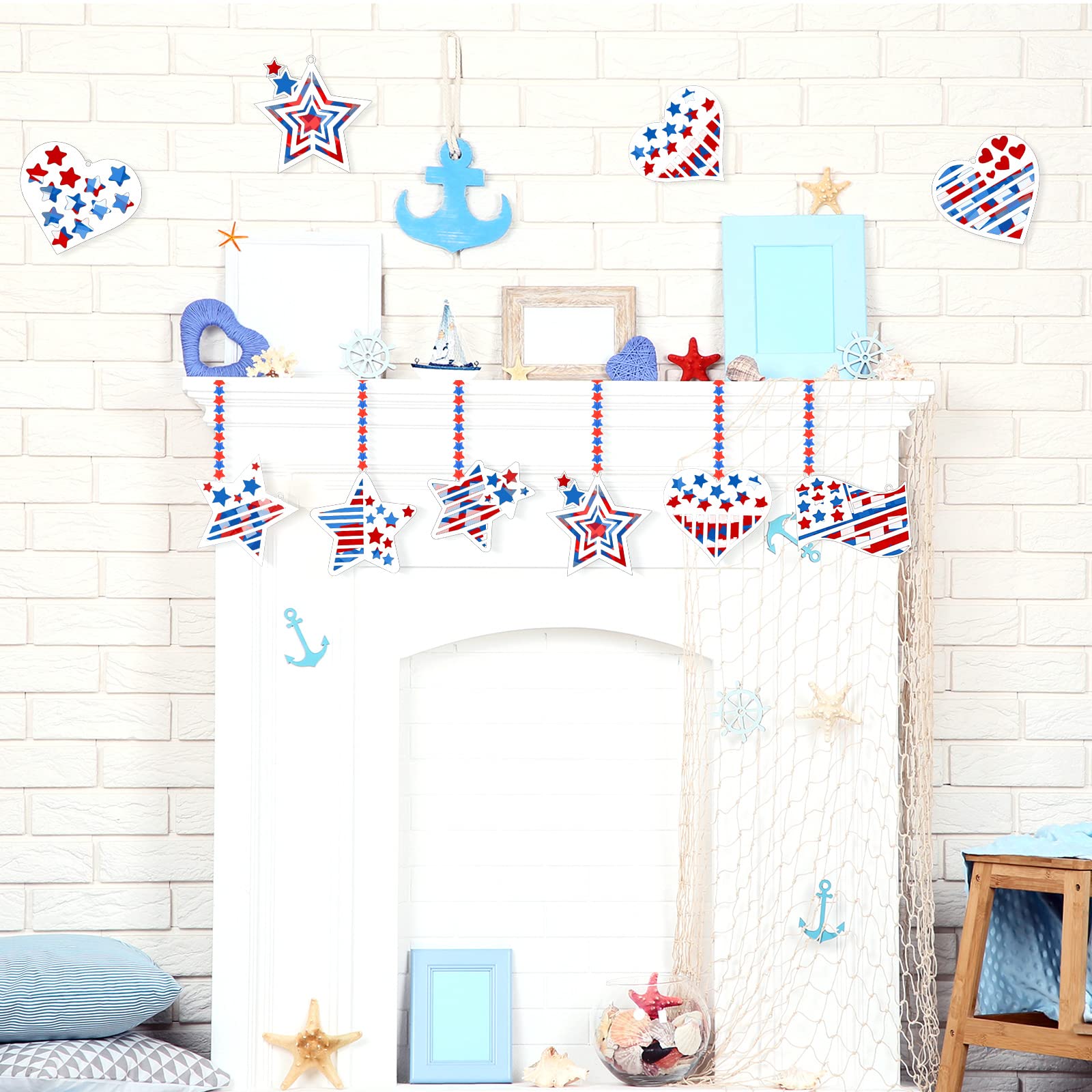 Junkin 20 Pcs Suncatcher Kit Independence Day Craft Kit 4th of July Suncatcher Kit Tissue Paper Patriotic Star Suncatcher Craft Window Art Kit with 18 Tissue Paper for DIY Patriotic Star Party Favor