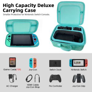 Portable Deluxe Travel Carrying Case Compatible with Nintendo Switch, Protective Hard Shell Pouch Case Storage Bag for Switch OLED Console & Accessories, Carry Bag Case with 29 Game Card Slots…