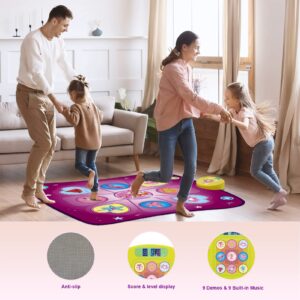 Rodzon Dance Mat Gift for 3-12 Year Old Girls Boys Electronic Dance Pad Game Toy for Kids Age 4 5 6 7 8 9 10+, 3 Game Modes, 5 Challenge Levels, Built-in Music Christmas Birthday Gift (Purple)