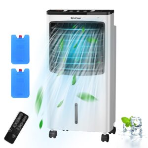 costway portable evaporative air cooler for room, air cooler for cooling and sleep with remote control, 7.5-hour timer, 2 ice boxes, quiet evaporative cooler for bedroom indoor use home office dorms