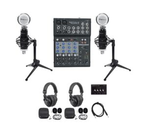 rockville 2-person podcast podcasting recording bundle w/mics/mixer/headphones