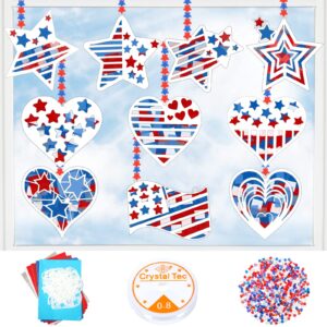 junkin 20 pcs suncatcher kit independence day craft kit 4th of july suncatcher kit tissue paper patriotic star suncatcher craft window art kit with 18 tissue paper for diy patriotic star party favor