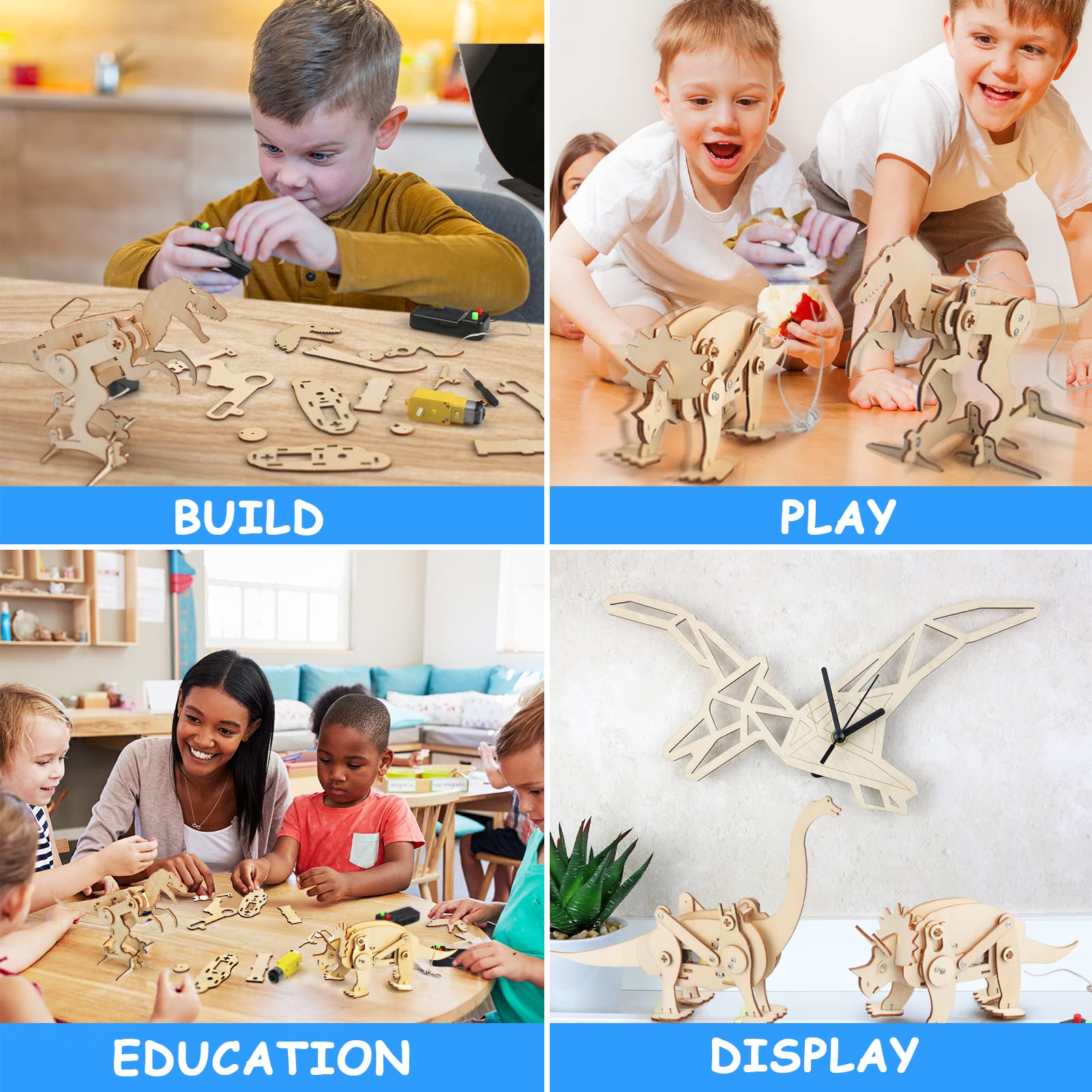 Poraxy 4 Pack Dinosaur Toys for Kids 8-12, STEM Kits, Toys for Ages 8-13, Wooden 3D Puzzle, Educational Science Building Projects Crafts, Birthday Gifts for Boys Girls 7 8 9 10 11 12 13 Years Old