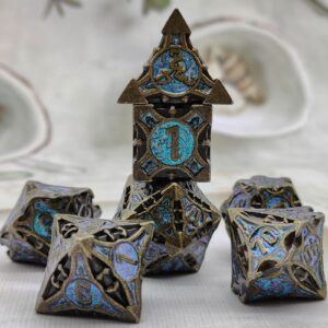 GIUADKXD Metal DND/ D&D Dungeons and Dragons Dice Set Trpg Board Game Polyhedron MTG Dice Set D20 Dice Game Accessories（Rolling Blue）