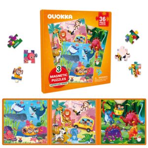 QUOKKA Magnetic Puzzles for Kids 4-6 - 36 Pieces Travel Puzzles Games for Kids Ages 3-5 - Animal Car Activities Toy for Boys and Girls 2-4 yo - Learning Magnet for Road Trip