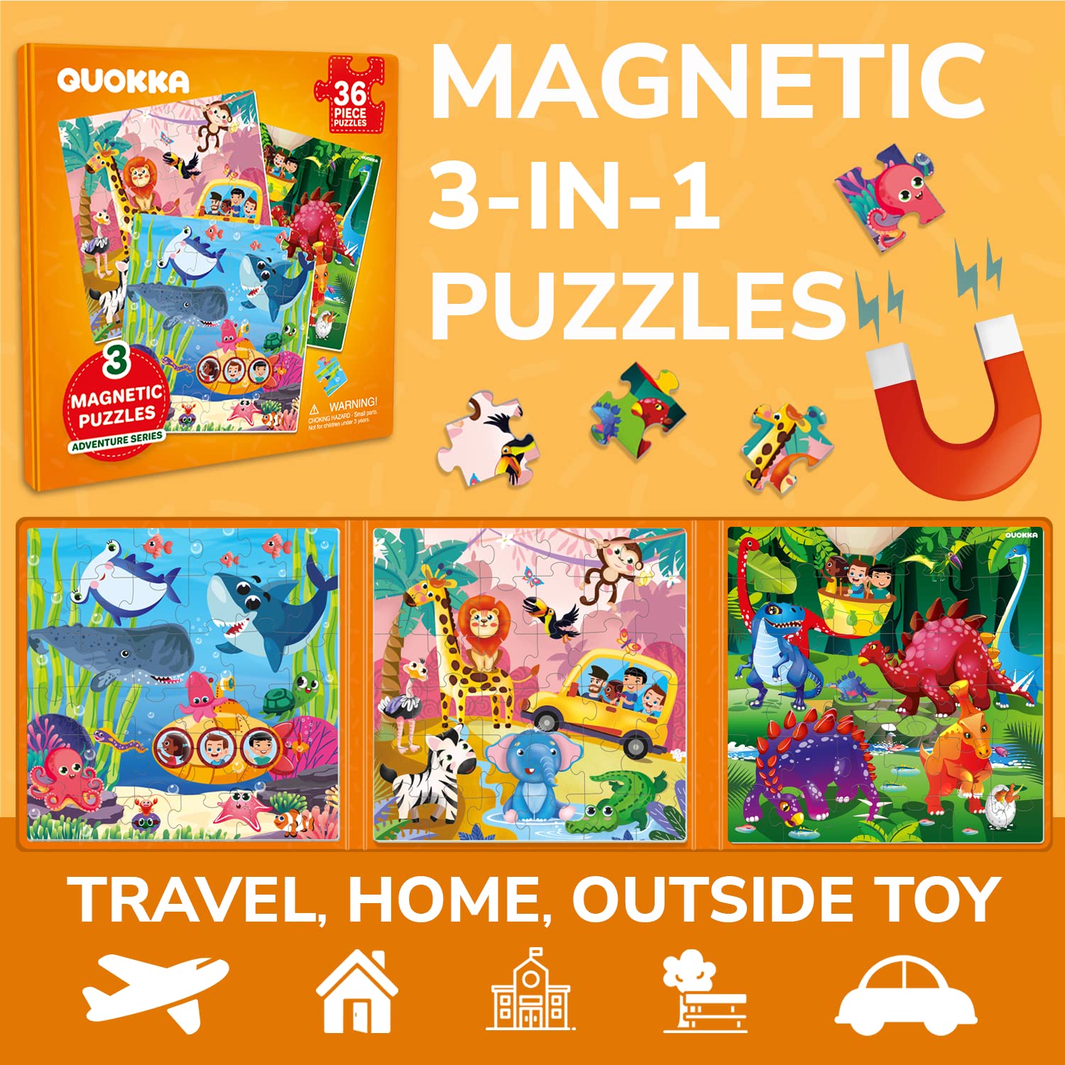 QUOKKA Magnetic Puzzles for Kids 4-6 - 36 Pieces Travel Puzzles Games for Kids Ages 3-5 - Animal Car Activities Toy for Boys and Girls 2-4 yo - Learning Magnet for Road Trip