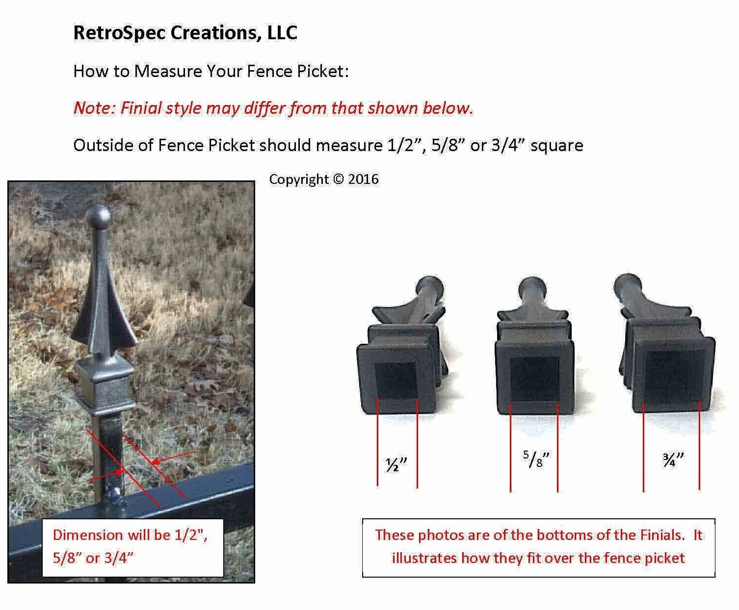 Retrospec Creations 50 Each Black1/2 OR 1-Inch Pyramid Top Fence Spire 1-32