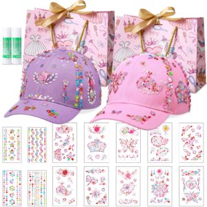 jenpen 2 pcs decorate your own baseball cap with 14 sheets adhesive gems stickers rhinestone glitter gem stickers with unicorn tote bag, funny creative diy arts crafts activity for kids girls toys