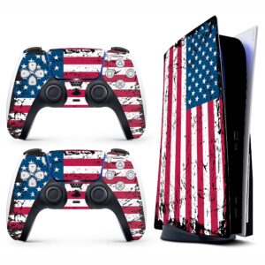 hk studio us flag decal sticker skin specific cover for both ps5 disc edition and digital edition - waterproof, no bubble, including 2 controller skins and console skin