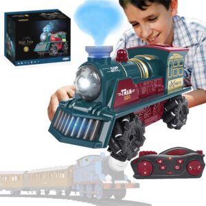 train toys for 3 year olds yf-tow toy train electric train with smoke, lights & sounds,rechargeable battery，birthday gifts for 3 4 5 year old boys (red)