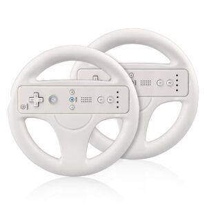 xahpower steering wheel for nintendo wii and wii u remote controller, 2 pack racing wheels games accessories for mario kart (white)