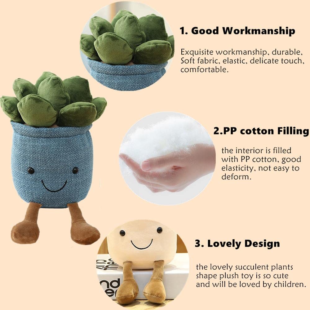 AUCOOMA Stuffed Plants Succulent Plush for Kids, Potted Succulents Plush Pillow Toy 9.8"