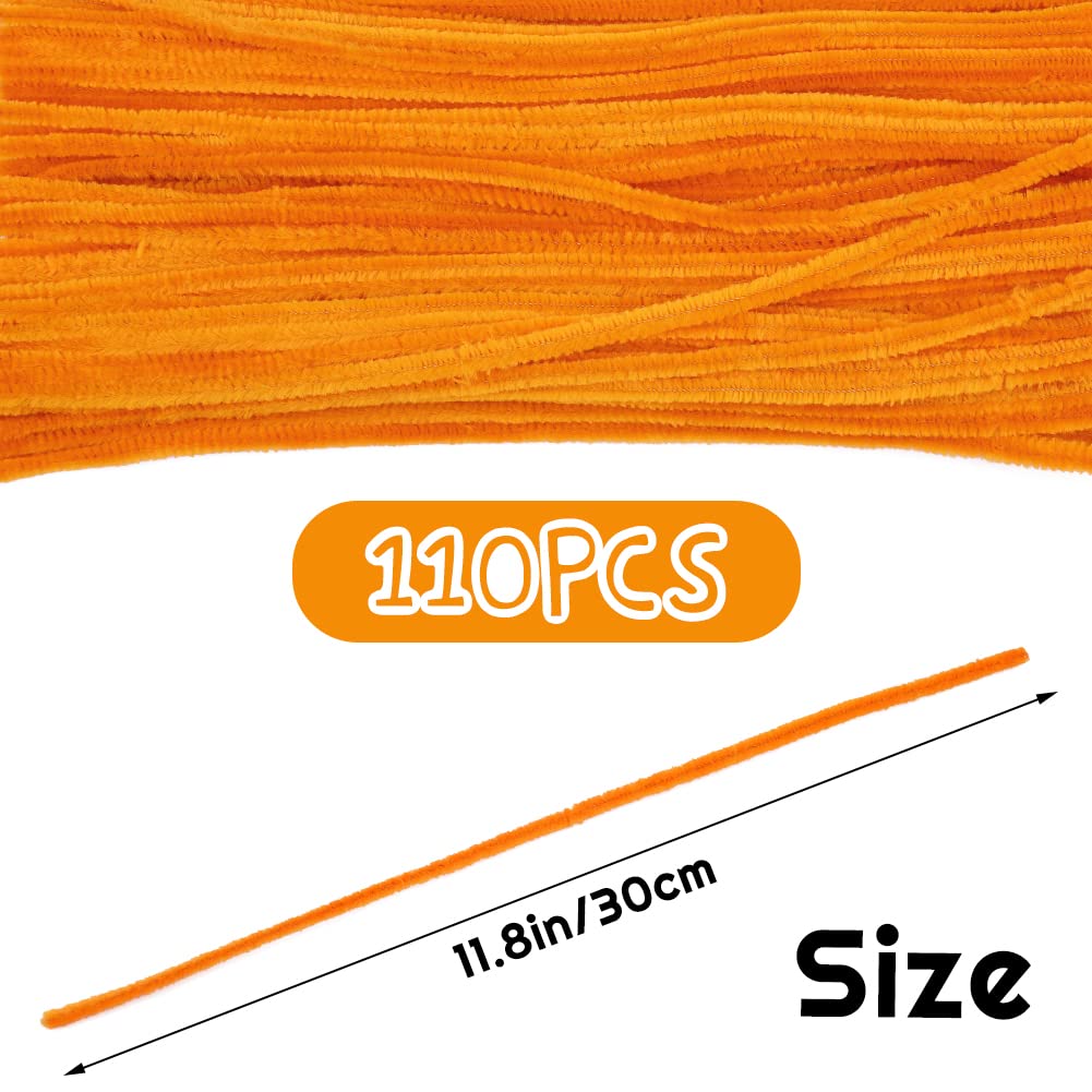 110 Pieces Orange Christmas Pipe Cleaners, Craft Pipe Cleaners, Pipe Cleaners Chenille Stem, Orange Pipe Cleaners Bulk, Art Pipe Cleaners for Creative Home Decoration Supplies Arts and Crafts Project