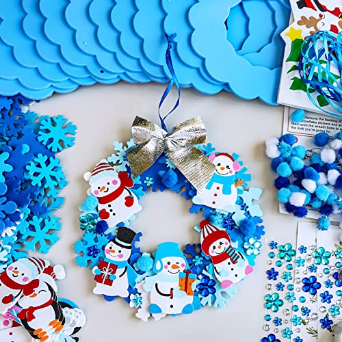 Winlyn 12 Sets Christmas Craft Kits Winter Crafts DIY Christmas Snowflake Wreath Ornaments Decorations Art Sets Snowman Santa Christmas Foam Stickers Arts and Crafts for Kids Classroom Art Activities