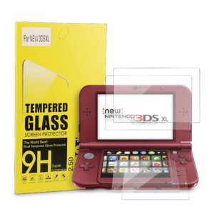 new 3ds xl screen protector, tempered glass top lcd for top screen and hd clear crystal pet film compatible bottom screen protective filter for nintendo 3ds xl/new 3ds xl