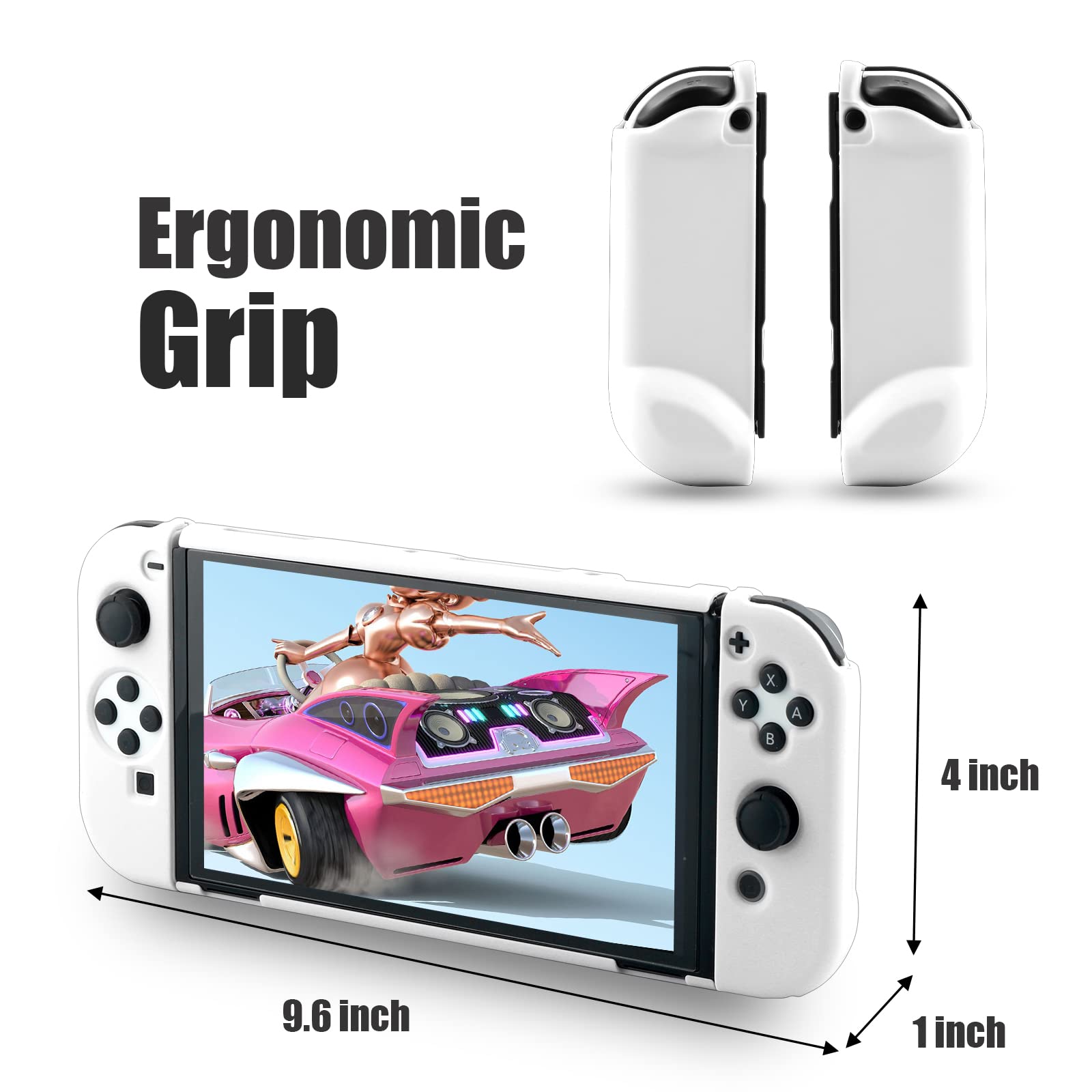 Switch OLED Protective Case, Slim and Comfortable Switch OLED Hard Case with Joy Con Covers - White