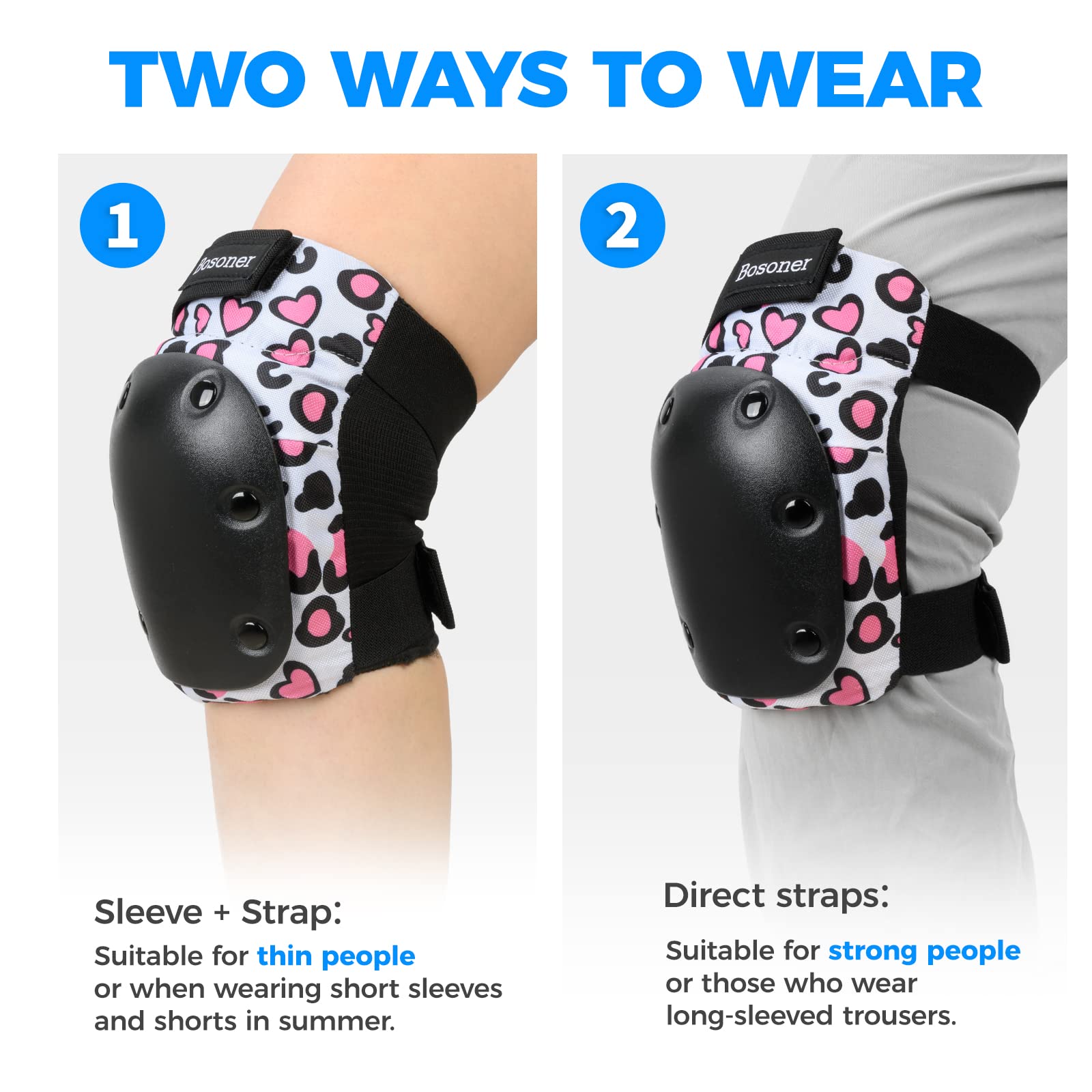 BOSONER Adult/Women/Kid Knee Pads Elbow pads Wrist Guard 6 in 1 Protective Gear Set for Skating Skate Skateboarding BMX Bicycle Inline Roller for Men Women Child Kids