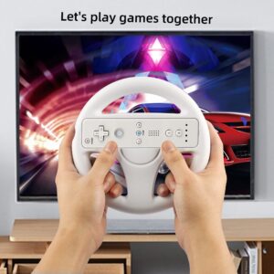 Xahpower Steering Wheel for Nintendo Wii and Wii U Remote Controller, 2 Pack Racing Wheels Games Accessories for Mario Kart (White)