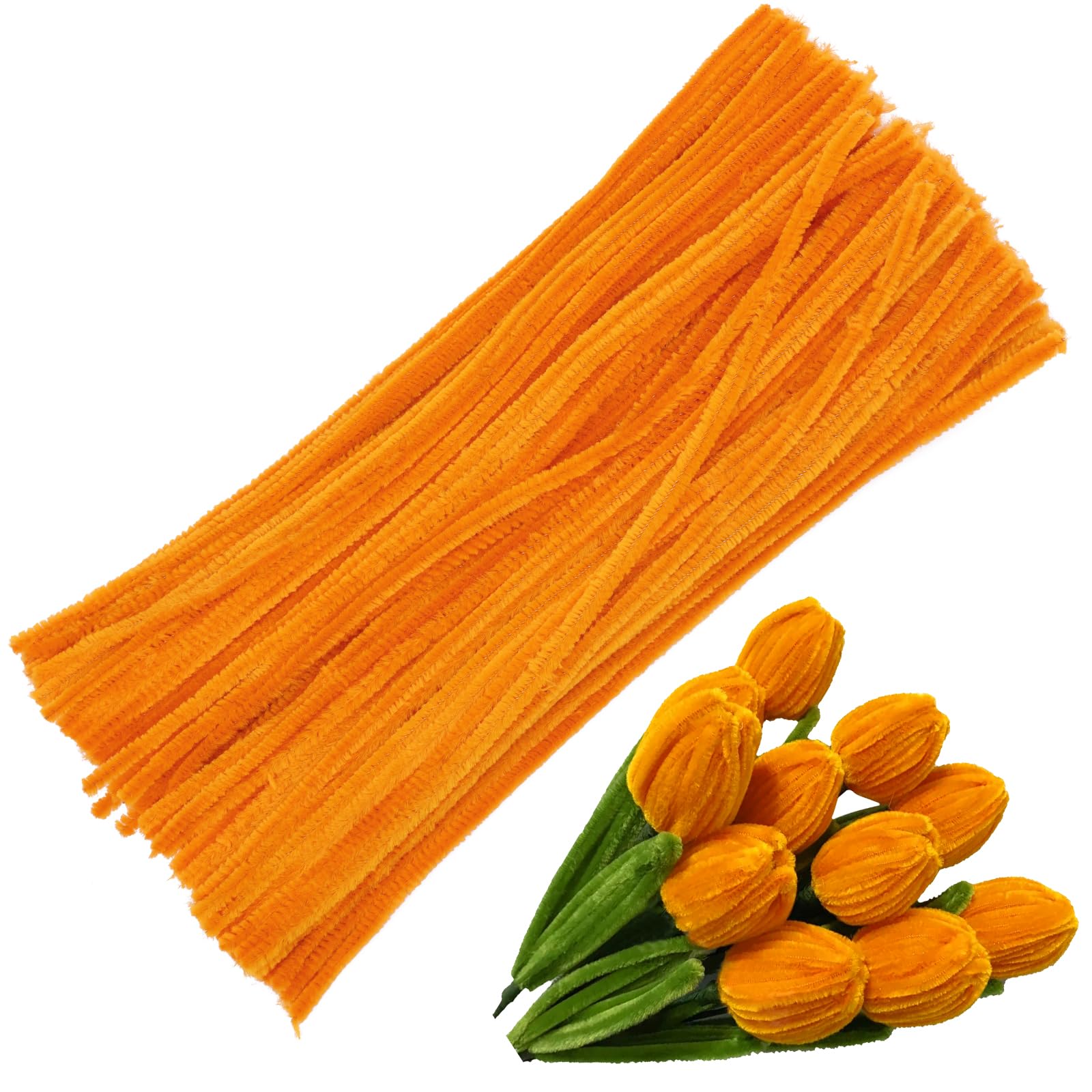 110 Pieces Orange Christmas Pipe Cleaners, Craft Pipe Cleaners, Pipe Cleaners Chenille Stem, Orange Pipe Cleaners Bulk, Art Pipe Cleaners for Creative Home Decoration Supplies Arts and Crafts Project