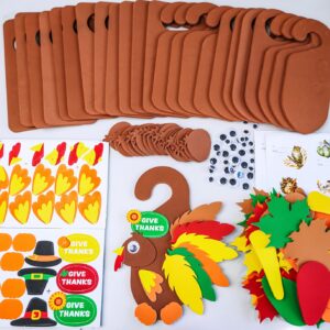 Winlyn 24 Sets Thanksgiving Turkey Doorknob Hanger Decorations Art Sets DIY Thanksgiving Craft Kits Fall Crafts Give Thanks Turkey Foam Stickers Arts and Crafts for Kids Party Classroom Activities