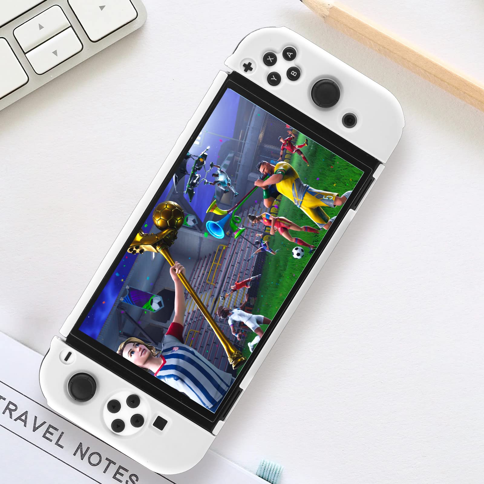 Switch OLED Protective Case, Slim and Comfortable Switch OLED Hard Case with Joy Con Covers - White