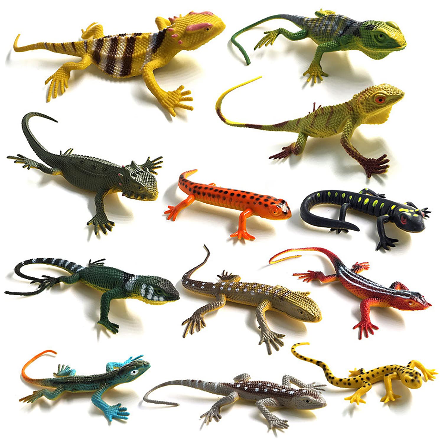 BAINFE 12Pcs Fake Plastic Lizard Toys Colorful Rubber Lizards Action Figure Reptile Toy Lizard Realistic Favors Gag Toys Prank and Prop, 5.5" Lizards 12 Styles