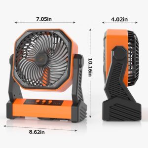 Camping Fan with LED Lantern, 20000mAh Rechargeable Battery Operated Tent Fan, 270°Rotation, 4 Speeds, USB Charging, Personal USB Fan for Camping Travel Fishing Power Outage Hurricane Jobsite