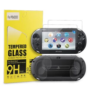 xahpower ps vita 2000 screen protector, 9h tempered glass front screen protector and hd clear pet back screen protective film for sony playstation vita 2000