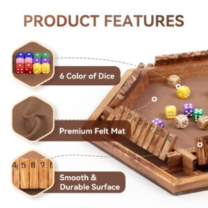 WOOD CITY Shut The Box Game Wooden for 6 Players, Close The Box Math Game for Kids Adults with 16 Dice, 6 Way Tabletop Quick Board Game for Family Friends 3+ Years Old in Classroom, Party or Pub