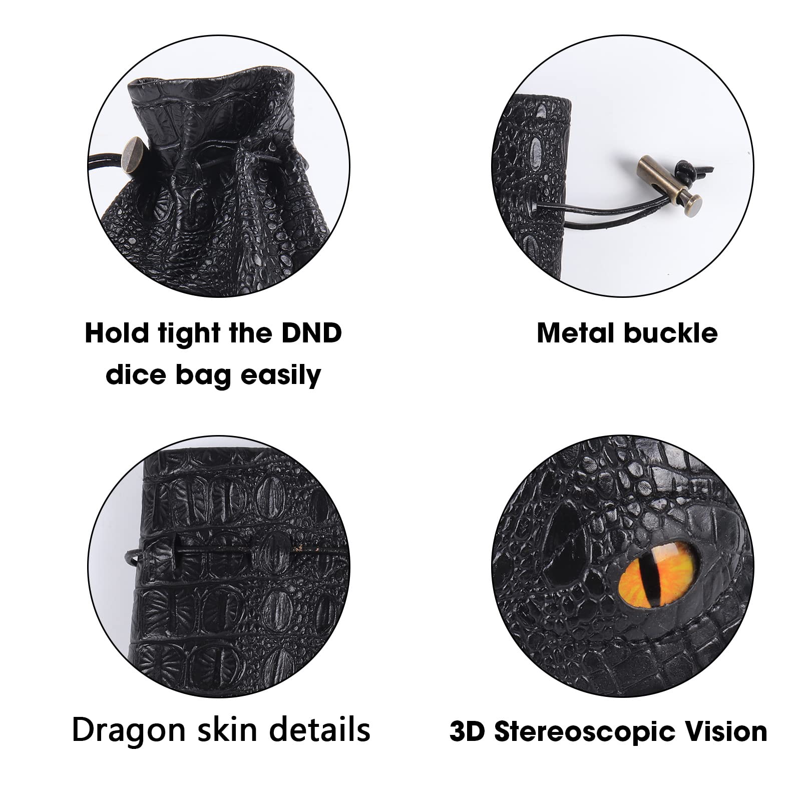 DND Dice Bag Can Hold 6 Set Dice, Black Dice Pouch for Board Game, Medieval Leather Coins Bag, D and D Dice Storage Bag for Rpg Game, DND Game Accessories for New to Master