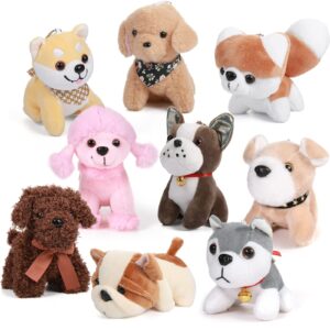 aoriher 9 pieces mini plush dog stuffed animals cute soft puppy toy bulk christmas party favor for birthday gift goodie bag stocking filler(vivid style)