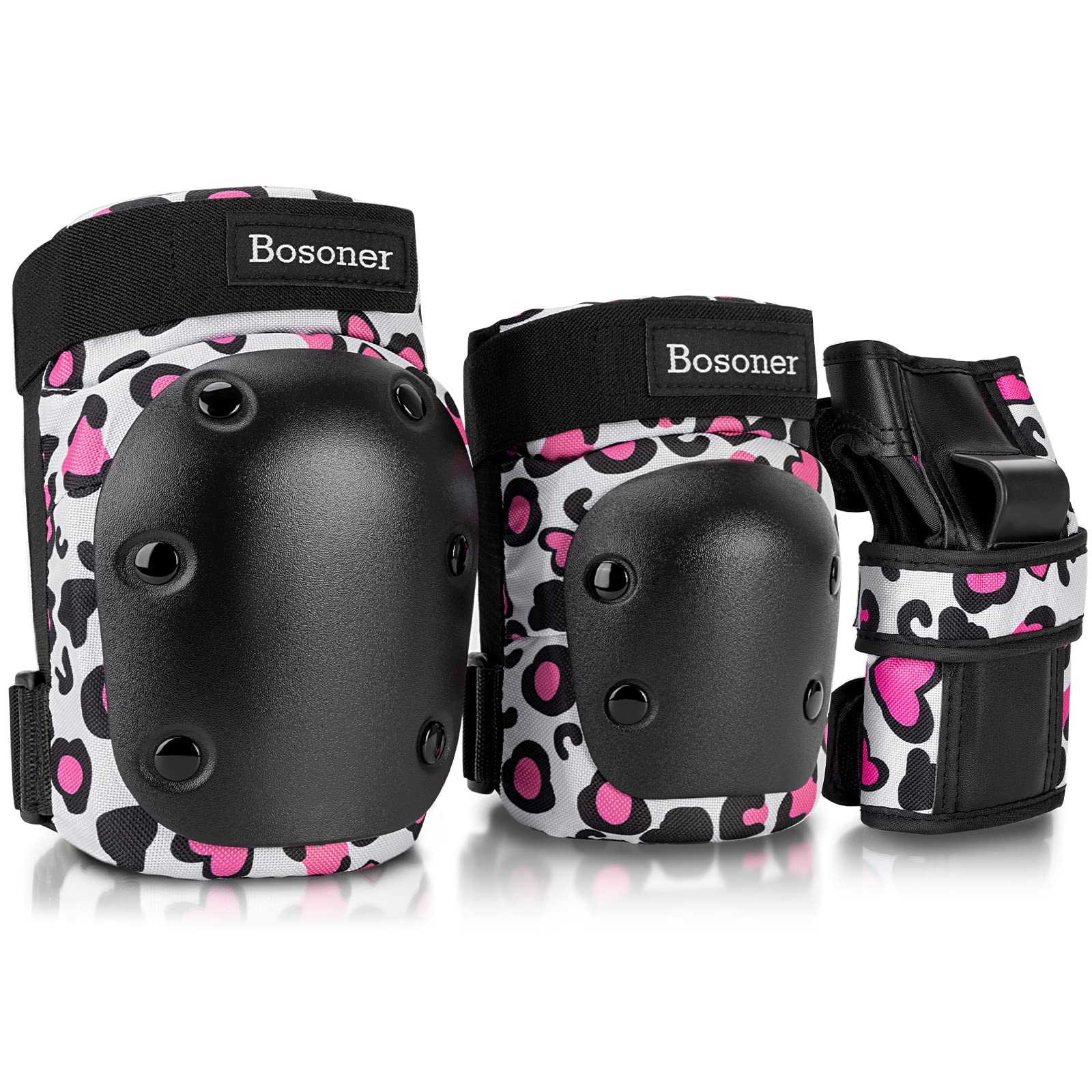 BOSONER Adult/Women/Kid Knee Pads Elbow pads Wrist Guard 6 in 1 Protective Gear Set for Skating Skate Skateboarding BMX Bicycle Inline Roller for Men Women Child Kids