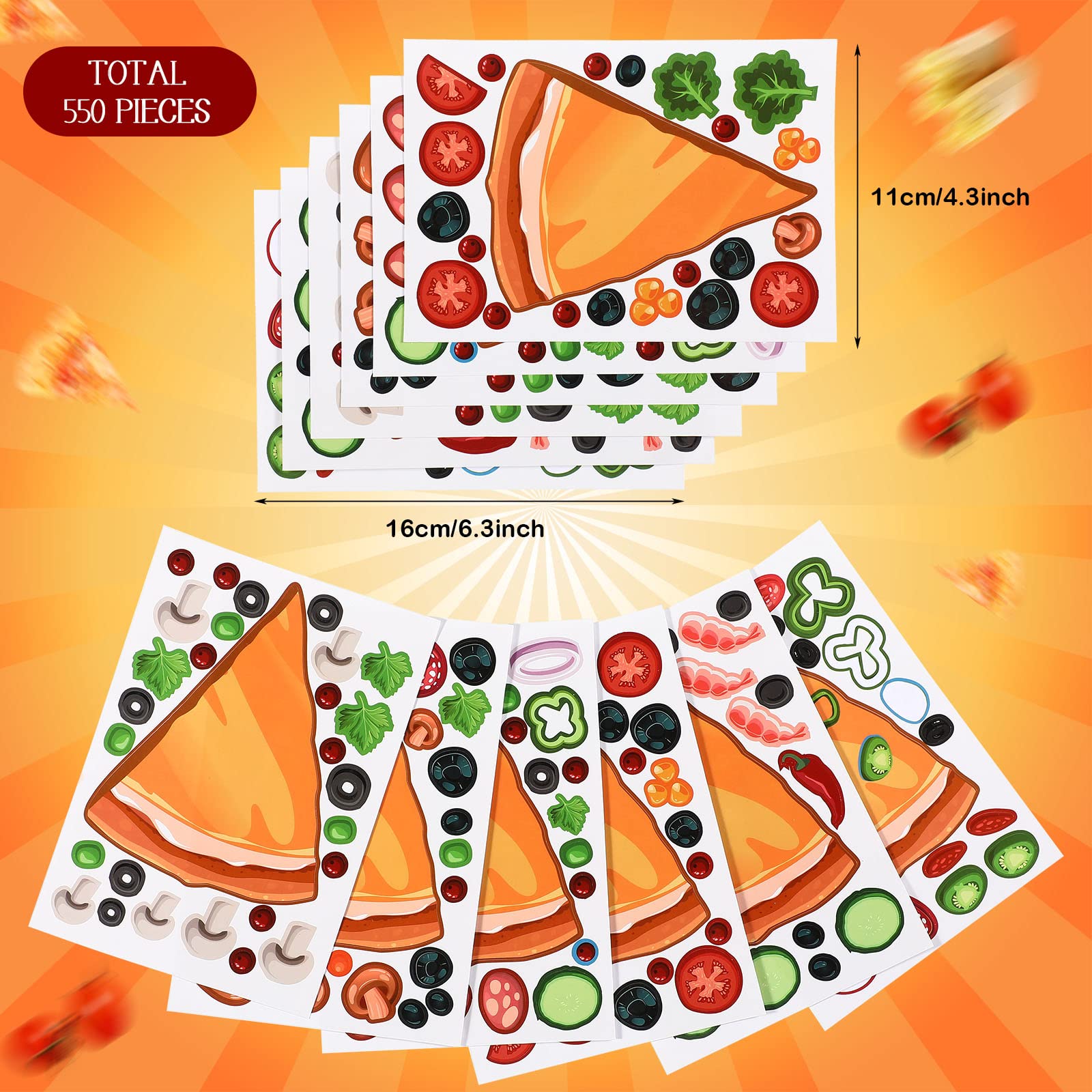 24 Sheets Make Your Own Pizza Stickers, Mix and Match Pizza Decals DIY Pizza Clings Mushrooms Pizza Stickers Pizza Party Favor and Decoration for Kids Birthday Party, School Supplies, Gift Rewards