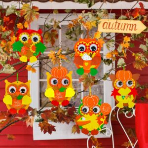 Winlyn 24 Sets Fall Craft Kits Thanksgiving Crafts DIY Fall Owl Ornaments Decoration Art Sets Autum Owl Maple Leaf Pumpkin Arts and Crafts Harvest Foam Stickers for Kids Halloween Classroom Activities