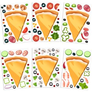 24 sheets make your own pizza stickers, mix and match pizza decals diy pizza clings mushrooms pizza stickers pizza party favor and decoration for kids birthday party, school supplies, gift rewards