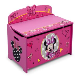 Delta Children 4 Seat Activity Picnic Table with Umbrella and Lego Compatible Tabletop, Minnie Mouse (32.5 in x 34.25 in x 53.5 in) Deluxe Toy Box, Disney Minnie Mouse