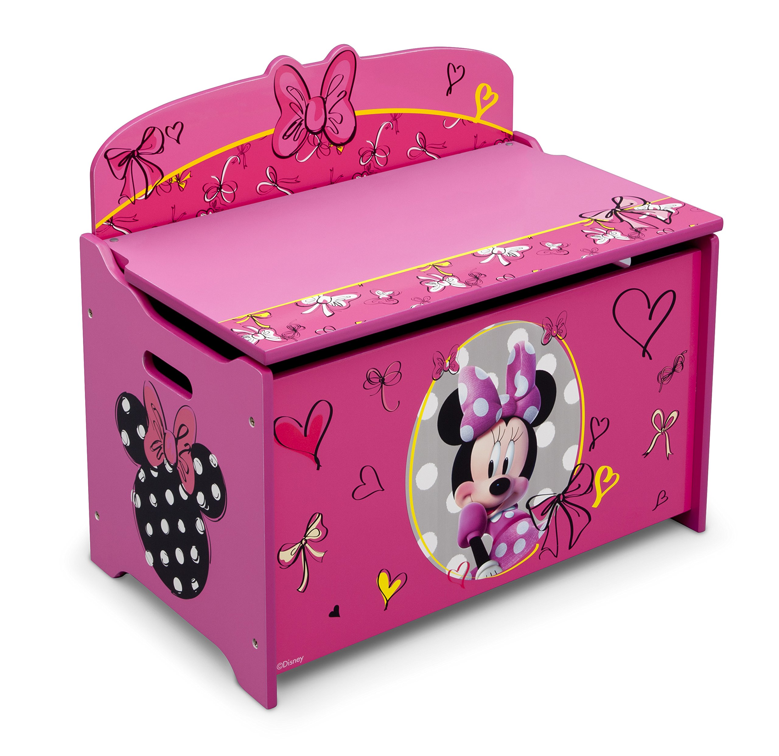 Delta Children 4 Seat Activity Picnic Table with Umbrella and Lego Compatible Tabletop, Minnie Mouse (32.5 in x 34.25 in x 53.5 in) Deluxe Toy Box, Disney Minnie Mouse