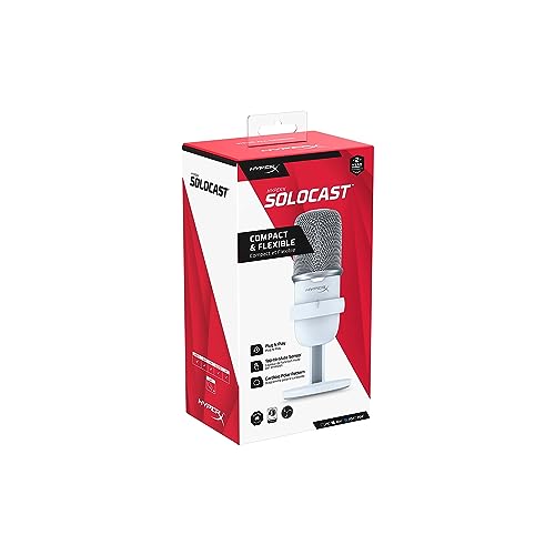 HyperX SoloCast – USB Condenser Gaming Microphone, for PC, PS5, PS4, and Mac, Tap-to-Mute Sensor, Cardioid Polar Pattern, Great for Streaming, Podcasts, Twitch, YouTube, Discord - White