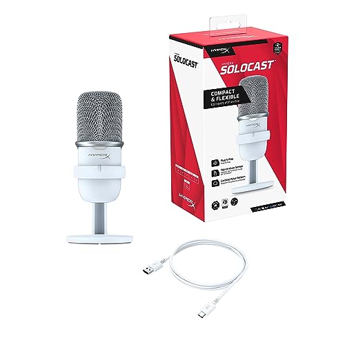 HyperX SoloCast – USB Condenser Gaming Microphone, for PC, PS5, PS4, and Mac, Tap-to-Mute Sensor, Cardioid Polar Pattern, Great for Streaming, Podcasts, Twitch, YouTube, Discord - White