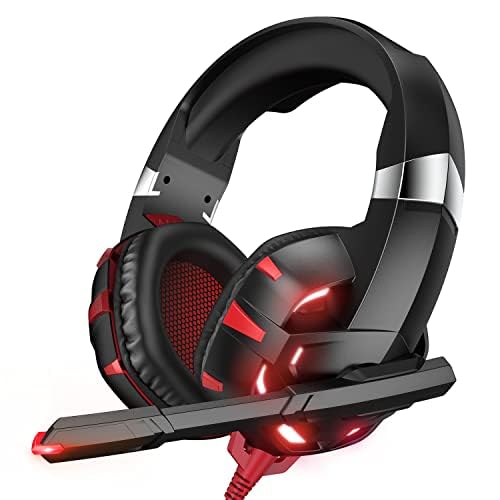 Gaming Headset, Over-Ear Headset with 7.1 Surround Sound, Gaming Headphones with Noise Canceling Mic, LED Light, Compatible with PS5, PS4, Xbox, PC…