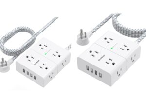 power strip surge protector with usb, 8 widely outlets 4 usb ports extension cord with flat plug, 3 sided wall outlets extender usb desktop charging station for home office travel