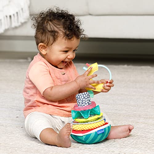 Infantino Sensory Stacking Rings - 5 Multi-Function Toys and Wobble Base, Teethers, Selfie Mirror, Rattle, Encourages Cognitive and Fine Motor Skill Development, for Infants and Toddlers 6M+