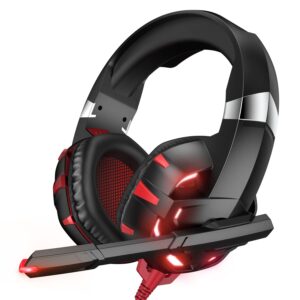 gaming headset, over-ear headset with 7.1 surround sound, gaming headphones with noise canceling mic, led light, compatible with ps5, ps4, xbox, pc…