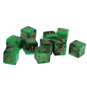 10pcs Six Sided Dual Colored D6 Dices For D&D Casino Poker Dice Guessing Games - Green & Black, 16mm