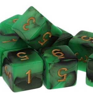 10pcs Six Sided Dual Colored D6 Dices For D&D Casino Poker Dice Guessing Games - Green & Black, 16mm