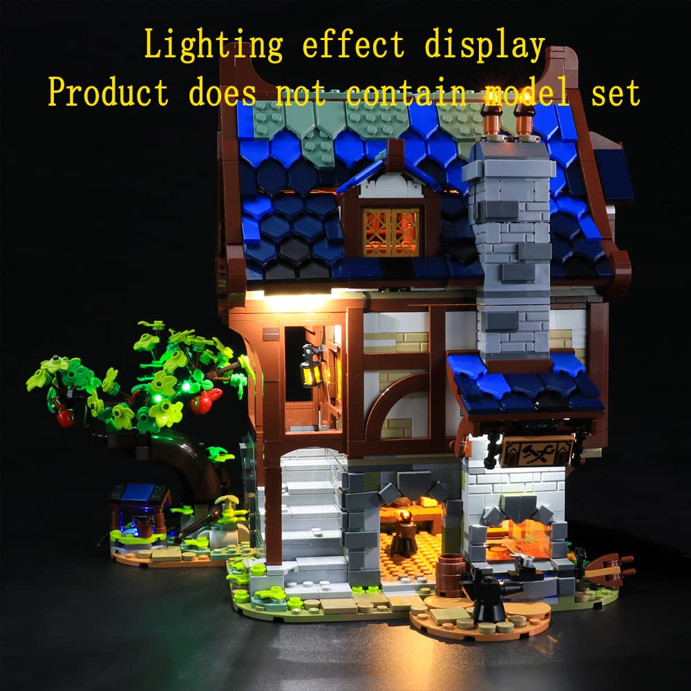 GEAMENT LED Light Kit Compatible with Medieval Blacksmith - Lighting Set for Ideas 21325 Building Model (Model Set Not Included)