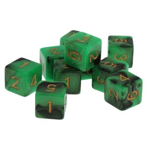 10pcs Six Sided Dual Colored D6 Dices For D&D Casino Poker Dice Guessing Games - Green & Black, 16mm