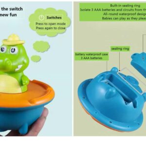 Bath Toys, Light Up Baby Pool Toy with LED Light Crocodile Spray Water Toy, Floating Wind Up Toys for 1 Year Old Boy Girl, New Born Baby Bathtub Water Toys, Preschool Toddler Pool Toys (Crocodile)