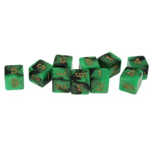 10pcs six sided dual colored d6 dices for d&d casino poker dice guessing games - green & black, 16mm