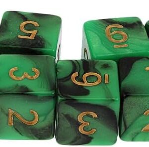 10pcs Six Sided Dual Colored D6 Dices For D&D Casino Poker Dice Guessing Games - Green & Black, 16mm